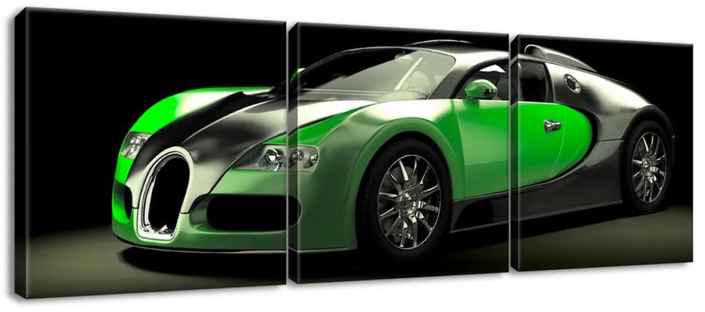 Gario 3 dílný obraz na plátně Zelené Bugatti Veyron Velikost: 90 x 30 cm |  BIANO