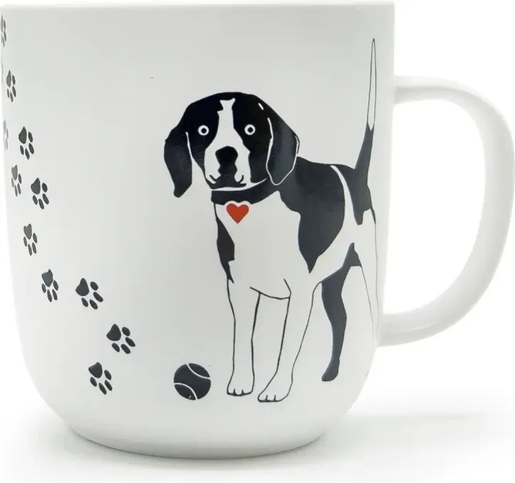 Hrnek Aport, 400 ml – New Bone China, černobílý pes, dárková krabička