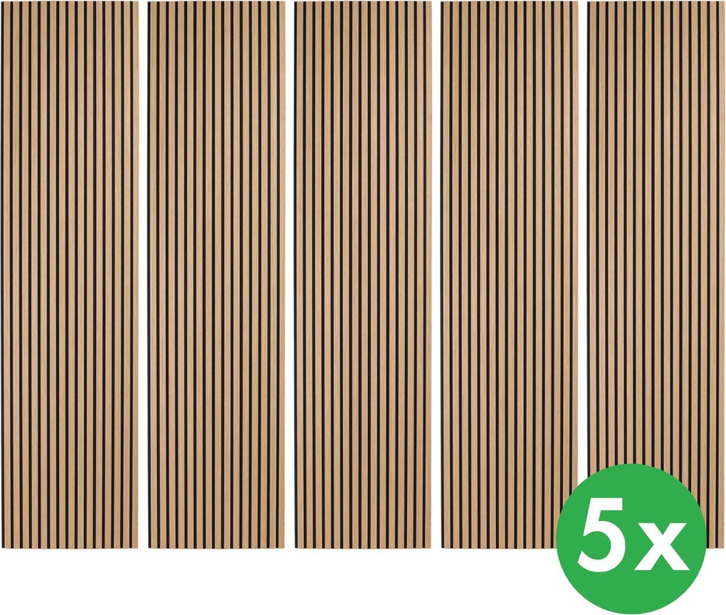 Dřevěný akustický panel, 2400 x 600 mm, B2BP004, balení 5 ks, dub