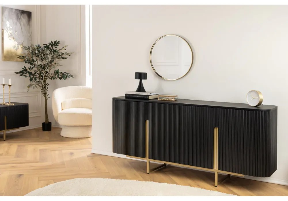 Massive home | Ručně vyrobená komoda GATSBY 160cm retro styl mango, černá zlatá