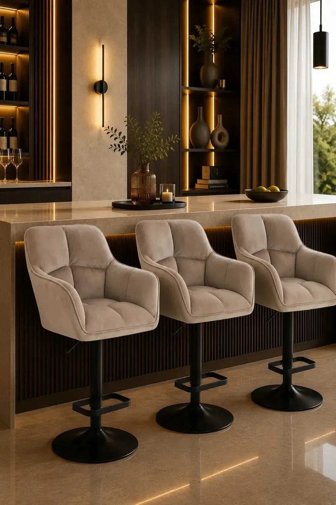 LuxuryForm DESIGN Barová židle AMALFI VELUR na černé kulaté podstavě - latte