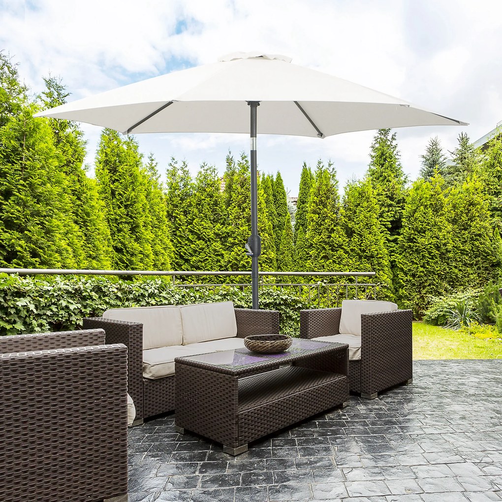 Outsunny Hliníkový Zahradní Slunečník Ø260x235 cm Sklopný Zahradní Parasol s Kličkou a 6 Kovovými Tyčemi pro Venkovní Terasu a Balkon Krémový