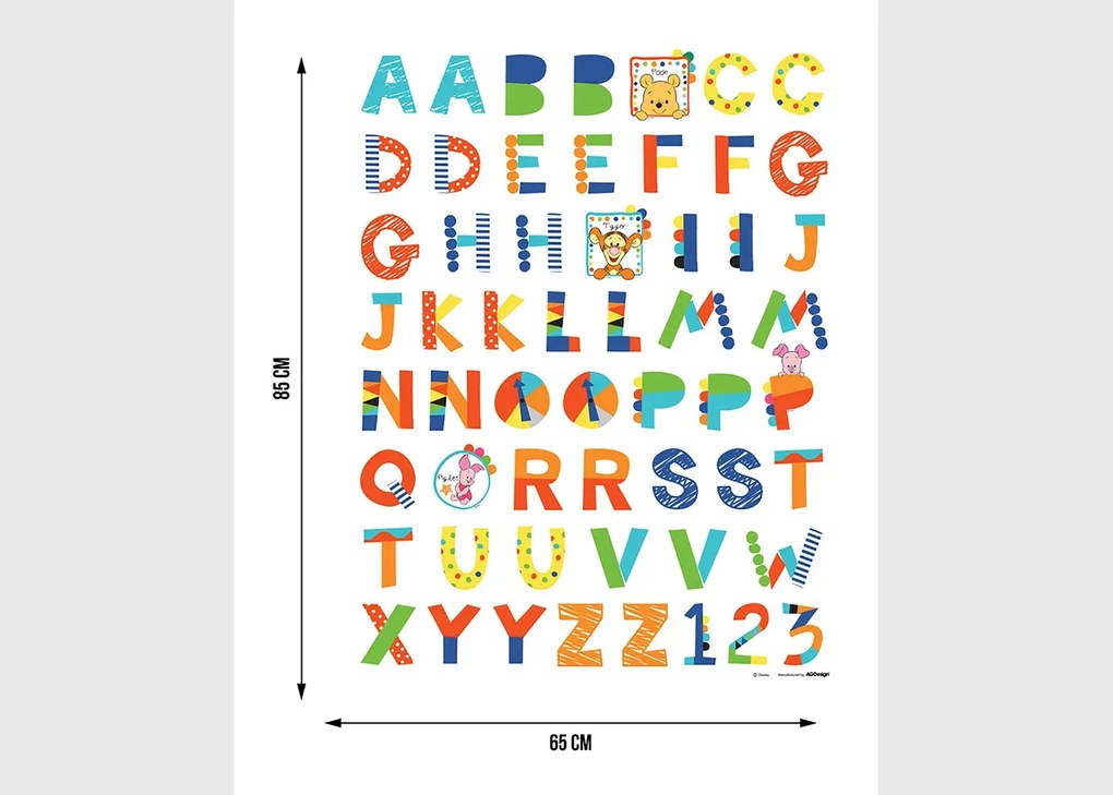 Dětská samolepka na zeď Disney Medvídek Pú – abeceda | 65 x 85 cm | DDK891