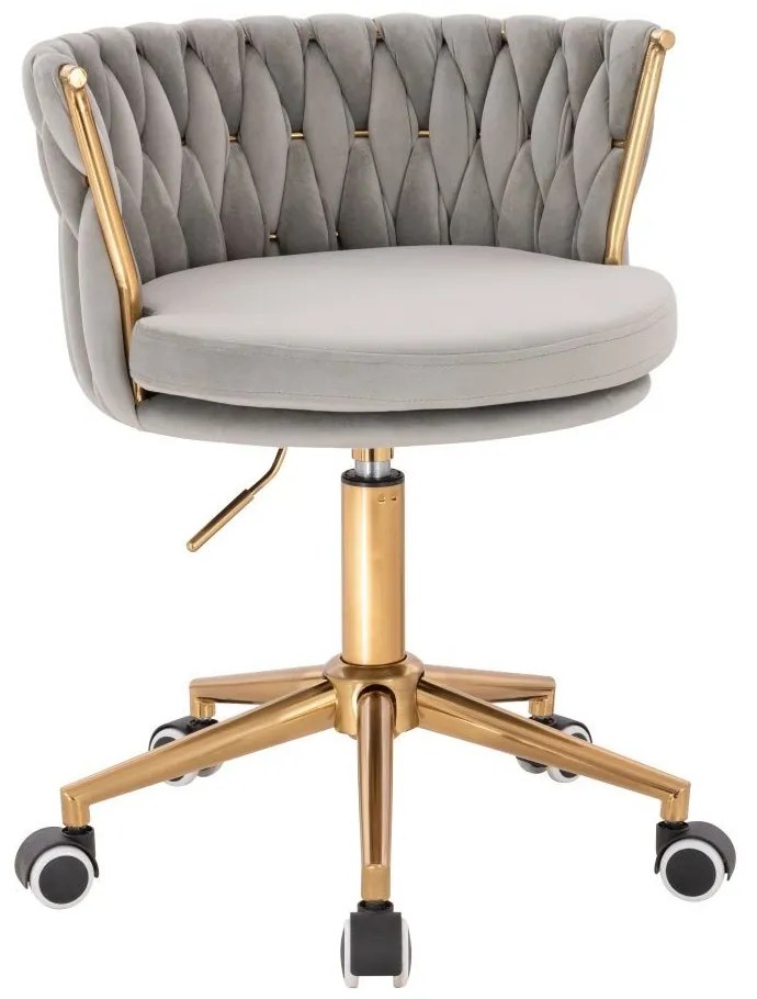 LuxuryForm DESIGN Otočná židle LYON VELUR na zlaté podstavě s kolečky - světle šedá