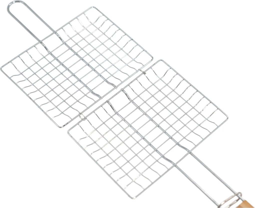 Nerezová grilovací mřížka s dřevěnou rukojetí BestBerg BBBQ-1NT / 40 x 20 cm