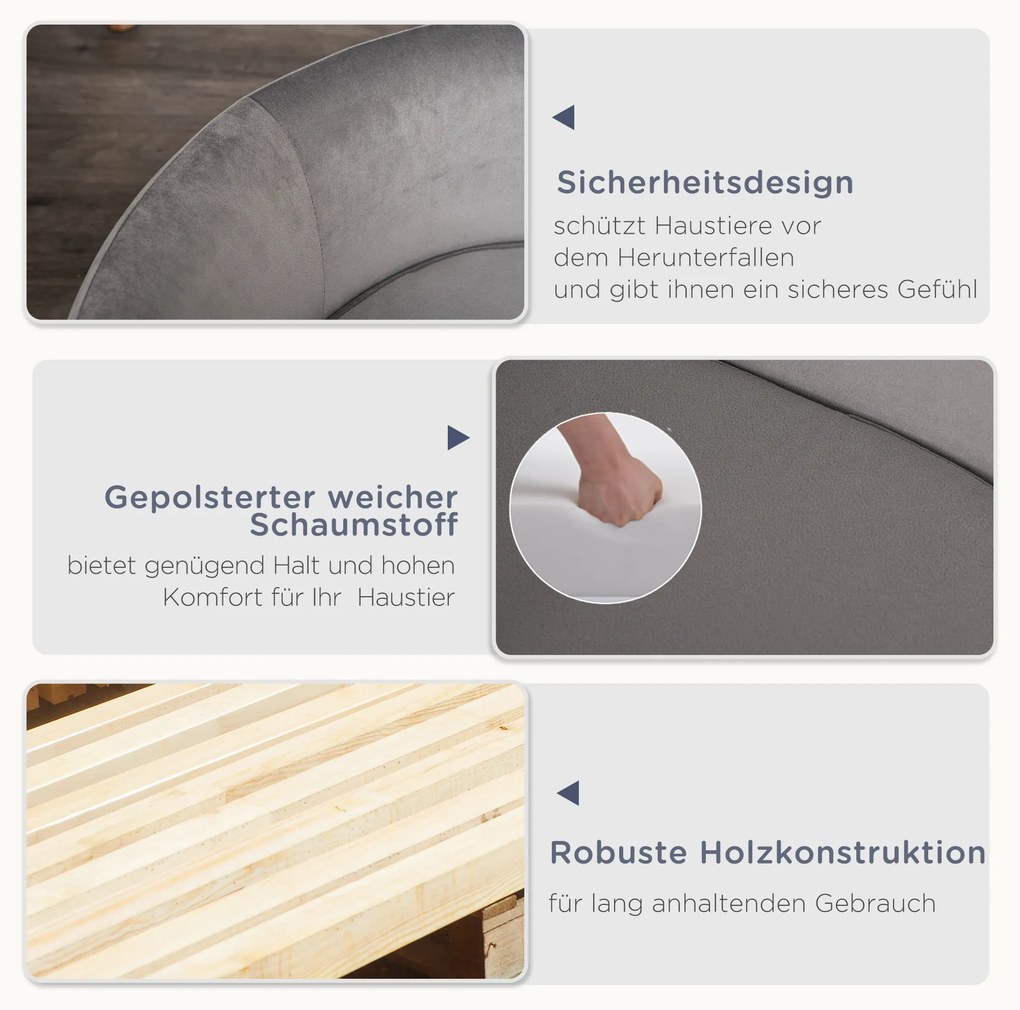Pohovka pro psy PawHut s holandským sametem a pěnou, 86 x 55 x 33 cm, pro malé psy a kočky, březové nohy, světle šedá