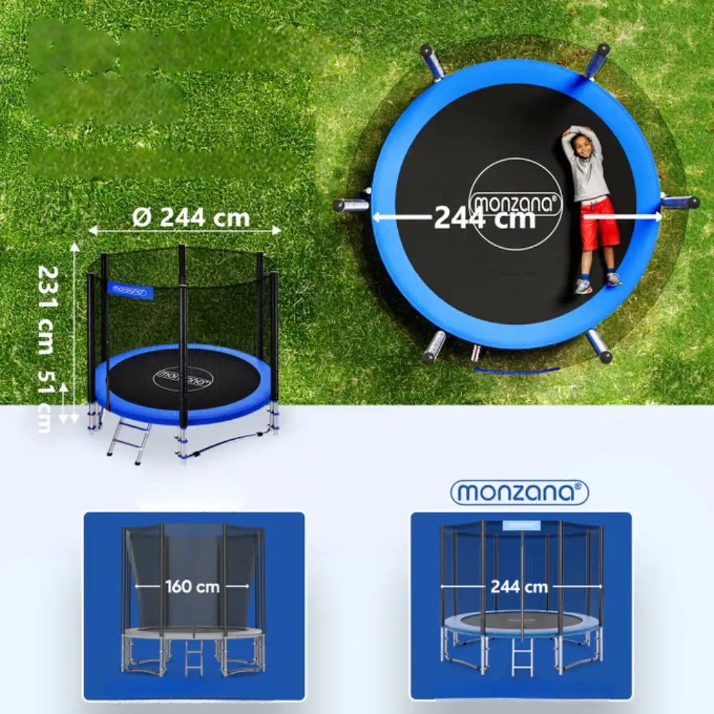 Monzana Trampolína s bezpečnostní sítí JUMP, Ø244cm, černá/modrá