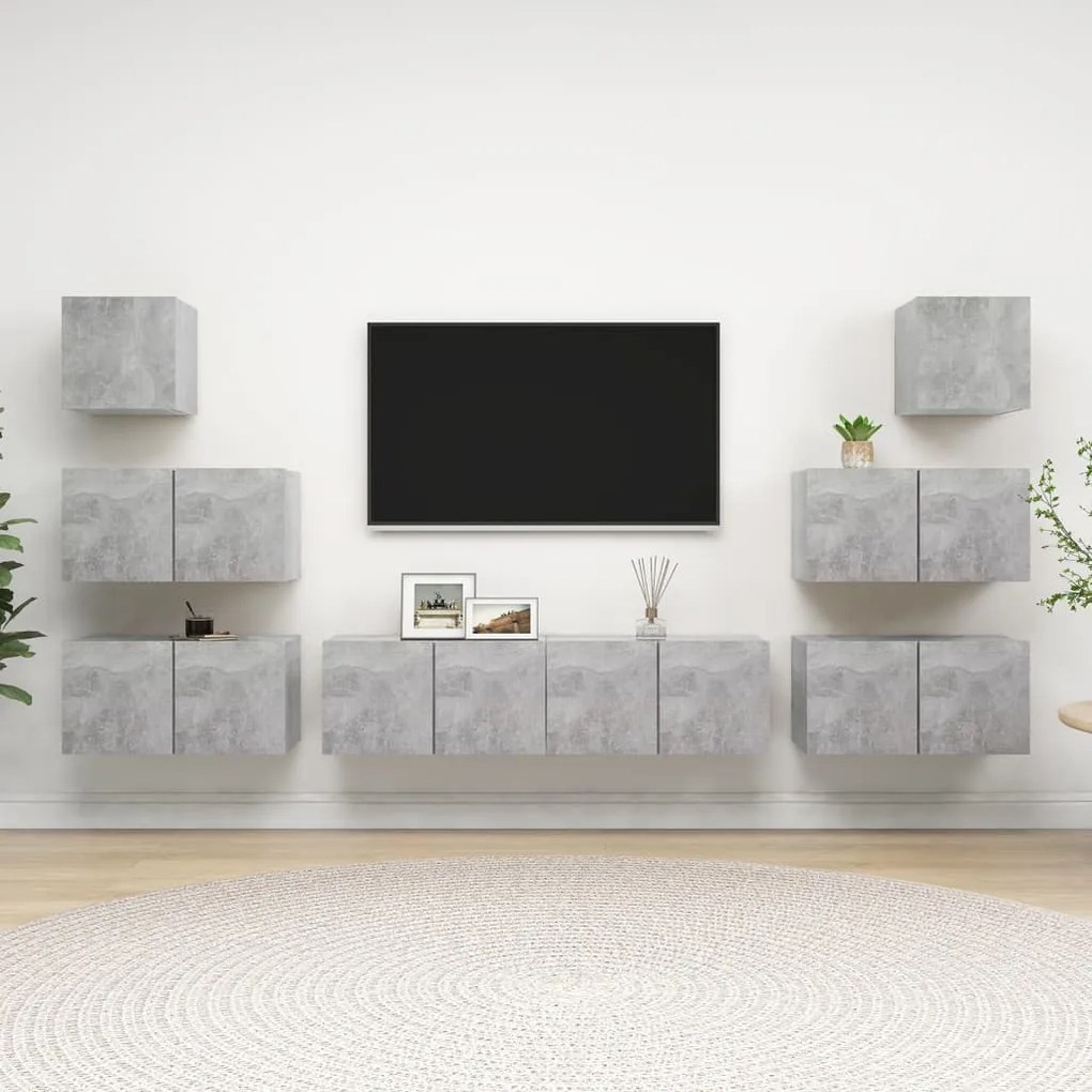 8dílný set TV skříněk betonově šedý kompozitní dřevo 3079134