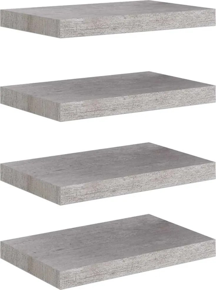 Plovoucí nástěnné police 4 ks betonově šedé 40x23,5x3,8 cm MDF 326593