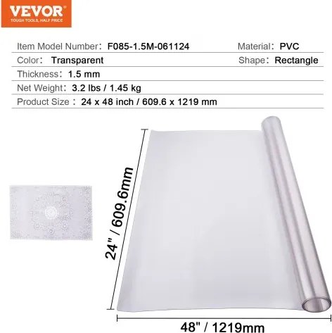 PVC chránič stolu 61 × 121,9 cm matný plastový o tloušťce 1,5 mm