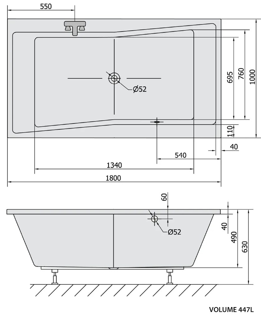 Polysan QUEST 180x100 SINGLE SLIM vana bez podstavce, 78511S