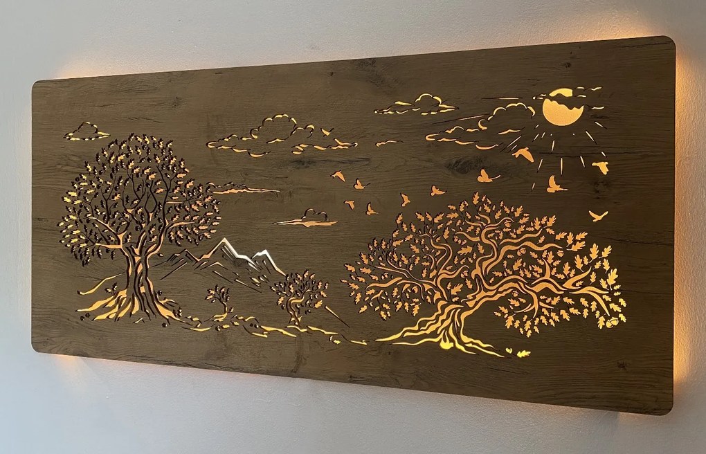 Li-Go "Čtyři duby" světelný obraz 230V 130x60cm provedení povrchu: bříza