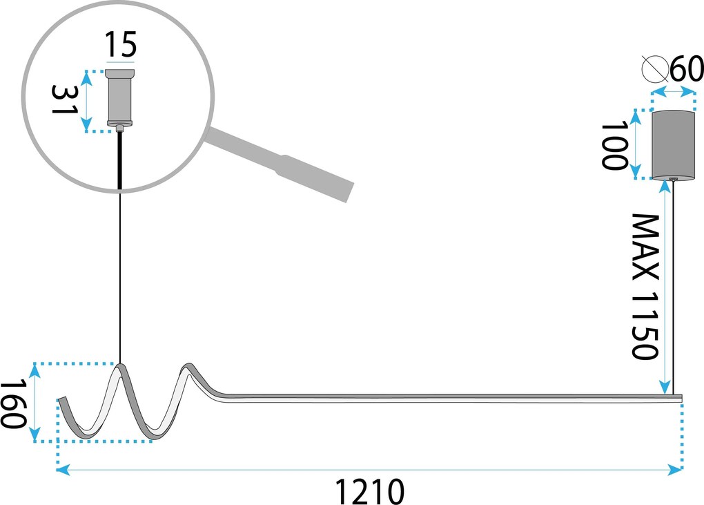 Toolight Toolight, LED závěsné svítidlo 120cm, 36W, 3000K, LHJ030-CP, černá, OSW-50013