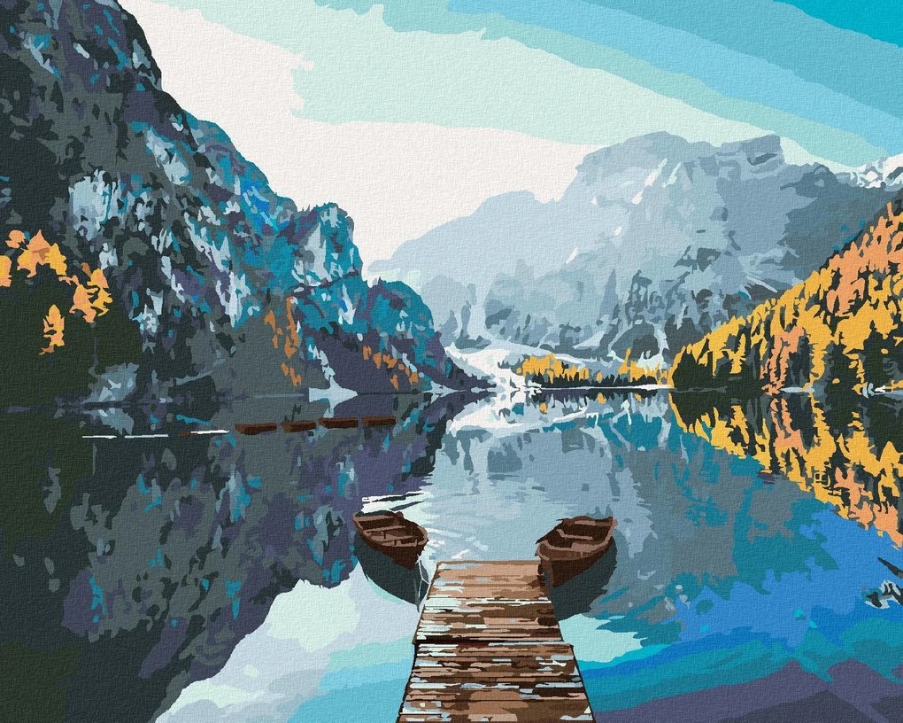 zuty zuty - malování podle čísel - lodě na jezeře braies, 40x50 cm, plátno