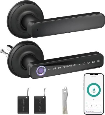 HOMCOM Chytrý dveřní zámek, 5 způsobů přístupu přes otisk prstu, kód, NFC kartu, Tuya/Smart Life aplikaci a klíč, černá