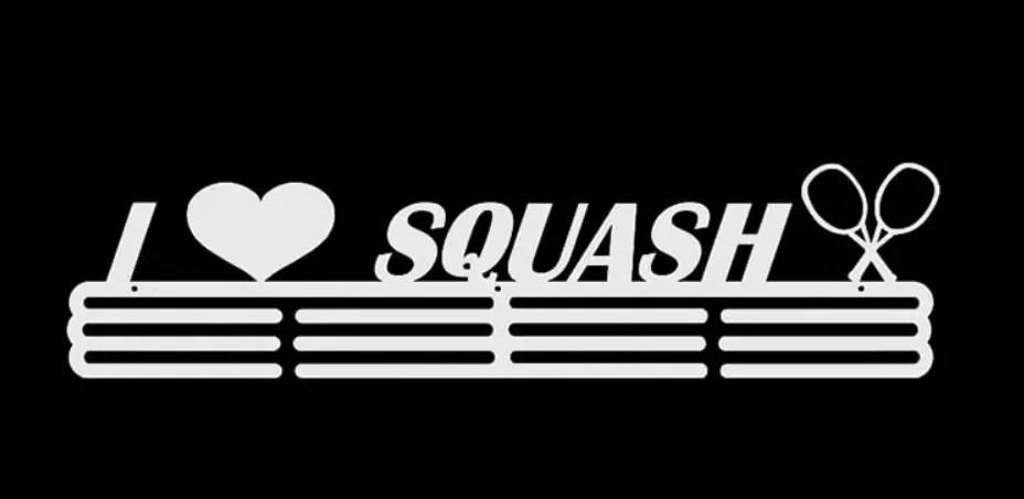 Walenty Kovový nástěnný věšák na medaile I love squash, 3 rozměry, různé barvy Barva: černá, Rozměr: Délka 40cm