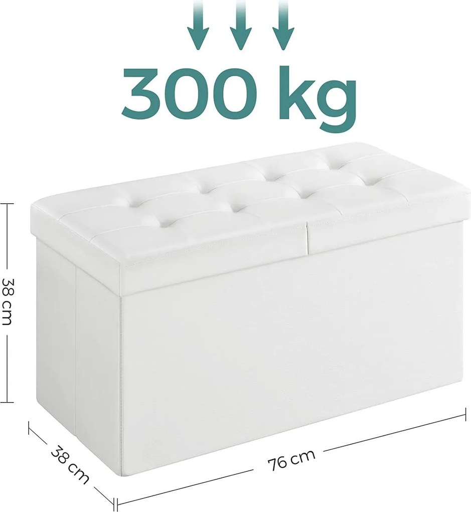 Puf, skládací úložná lavice otoman 80L, 76x38x38 cm, bílý