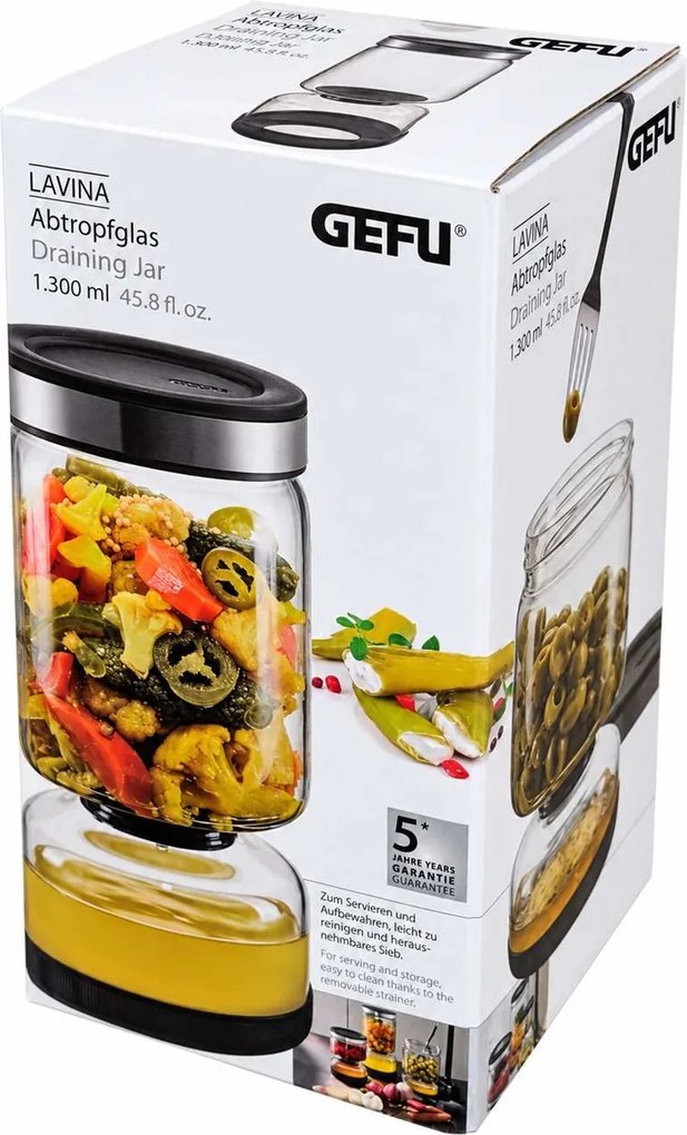 Gefu Lavina odkapávací sklenice na okurky a olivy 1300 ml
