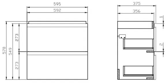 Cersanit S801-227-DSM - Závěsná koupelnová skříňka s umyvadlem MODUO SLIM bílá