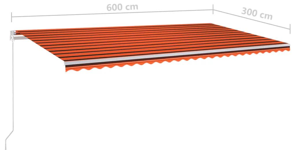 vidaXL Automatická zatahovací markýza se sloupky 6 x 3 m oranžovohnědá