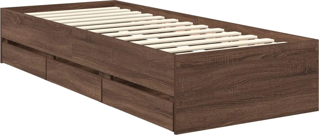 Rám postele se zásuvkou Hnědý dub 75 x 190 cm Inženýrské dřevo 3411172