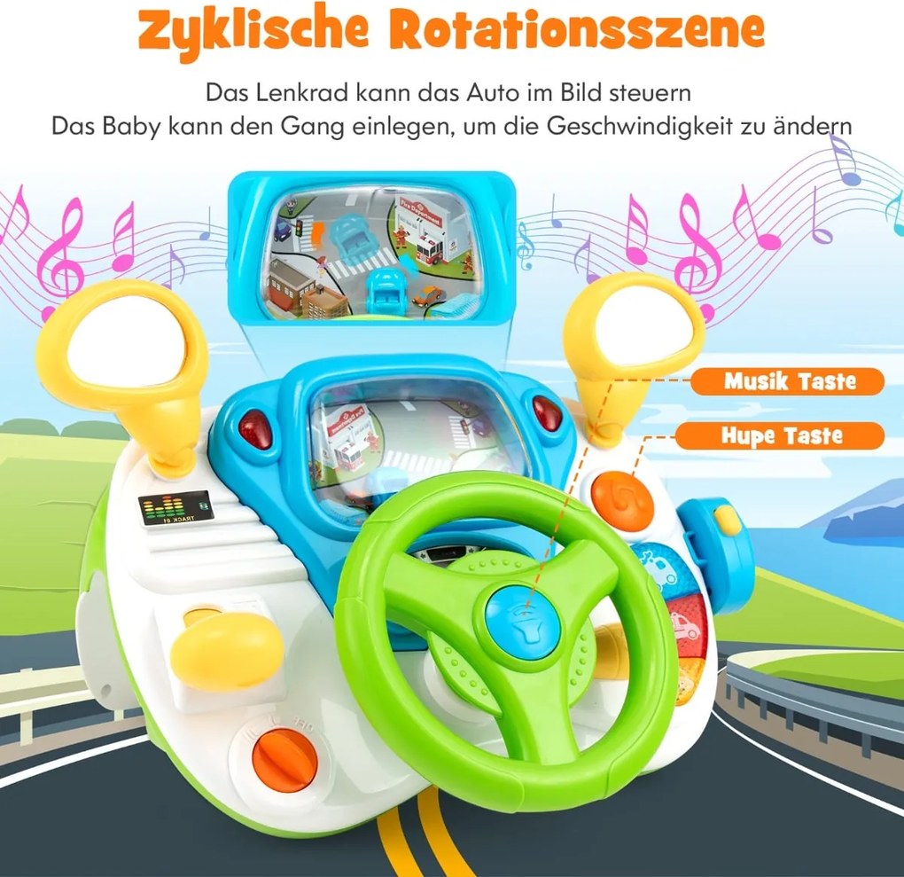 Costway Interaktivní dětský volant se stoličkou, světlem a hudbou