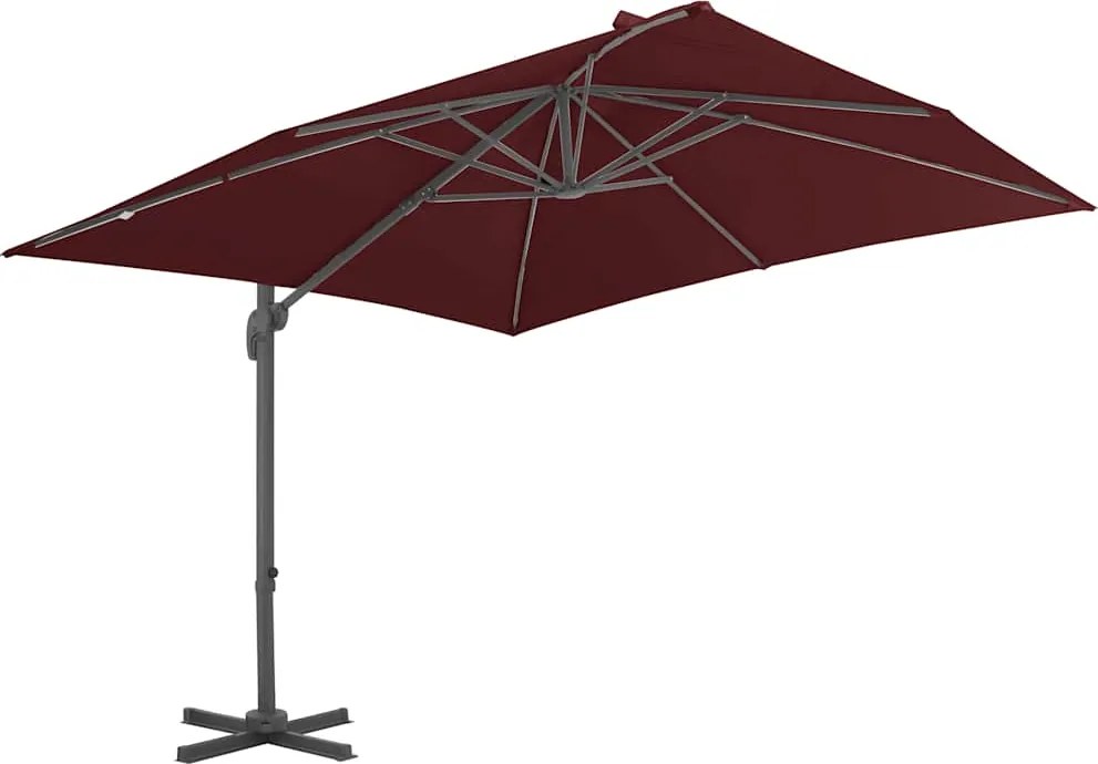 Boční zahradní slunečník s hliníkovou tyčí bordó 400 x 300 cm 312315