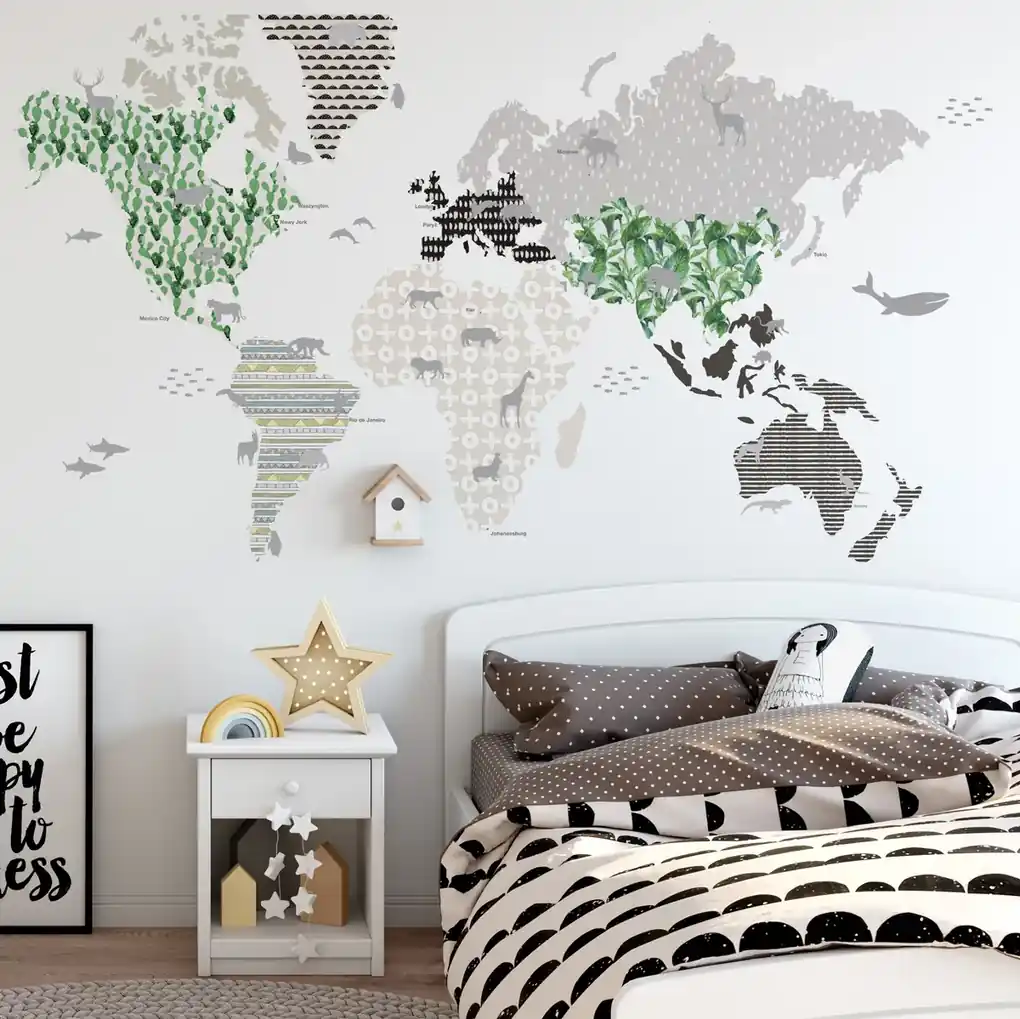 Dekornik Samolepka na zeď Mapa světa hnědá Samolepka na zeď Mapa: 150 x 90  cm | BIANO