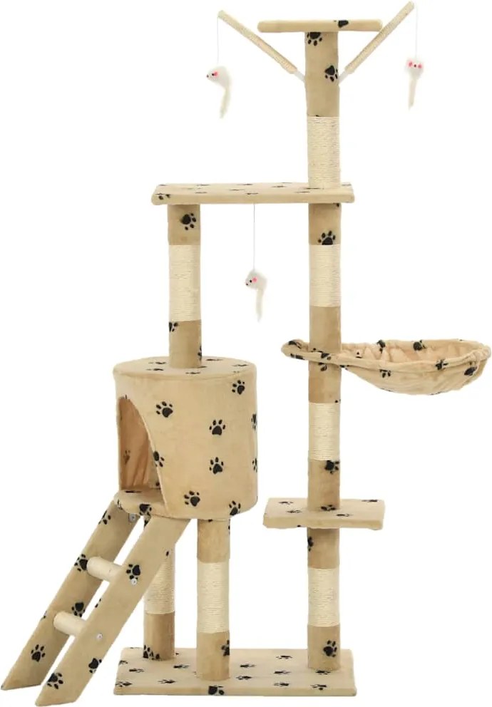 Škrabadlo pro kočky sisalové sloupky 138 cm béžové s tlapkami 170581