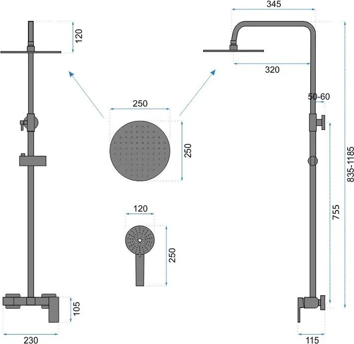 Rea Roger - sprchový set s dolním výtokem, zlatá, REA-P0692
