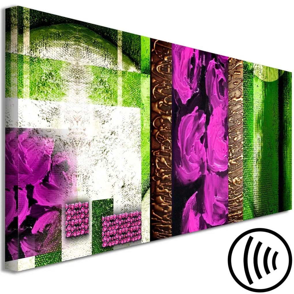 Obraz Abstrakce s růžemi (1-dílný) úzký - růžové květy a zelené pozadí