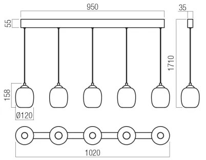Redo 01-3490 -LED Stmívatelný lustr na lanku KHADI 5xLED/5,2W/230V černá/kouřová