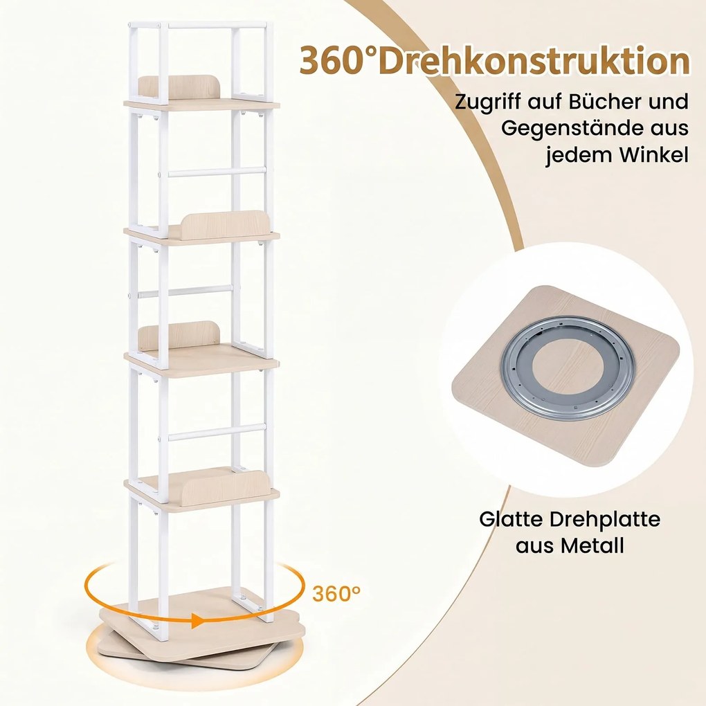 Costway Otočná knihovna 360° s 5 policemi, dubový vzhled