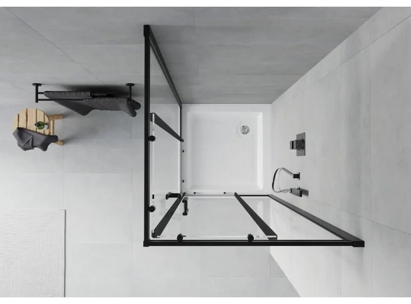 Mexen Rio, čtvercový sprchový kout s posuvnými dveřmi 70 x 70 cm, 5mm čiré sklo, černý profil + bílá vysoká vanička Rio, 860-070-070-70-00-4510