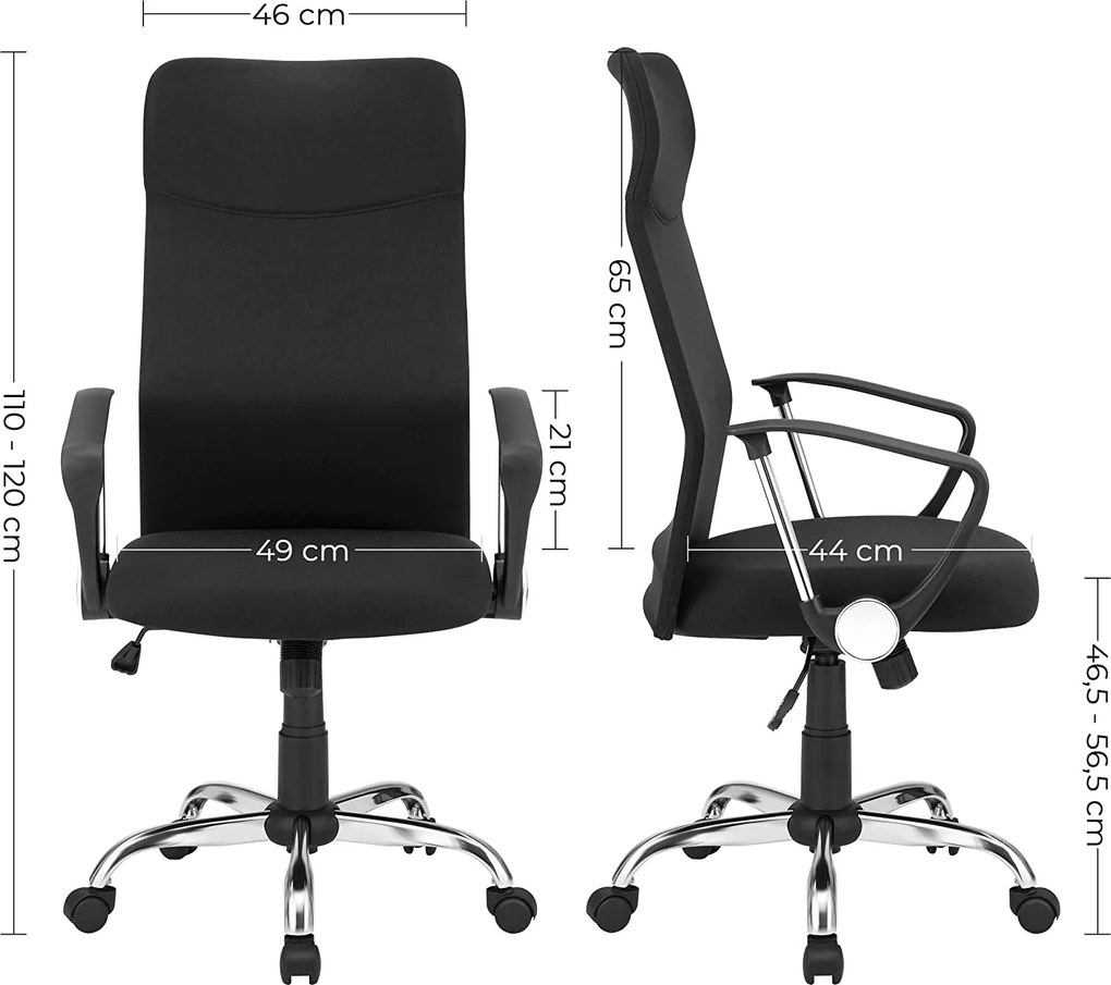 Kancelářská židle, ergonomická otočná židle, 63 x (110-120) x 63 cm, černá