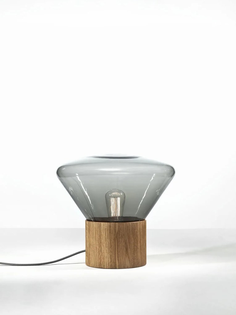 Designová lampa Brokis Muffins Wood 02 PC850 Barva skla: Amber - transparentní sklo, Barva el. vedení: Textilní kabel -  bílý, Dřevo: dub evropský - bezbarvý nano lak (CCS972)