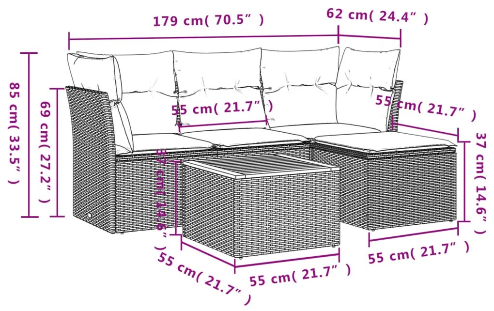 5dílná zahradní sedací souprava s poduškami béžová polyratan