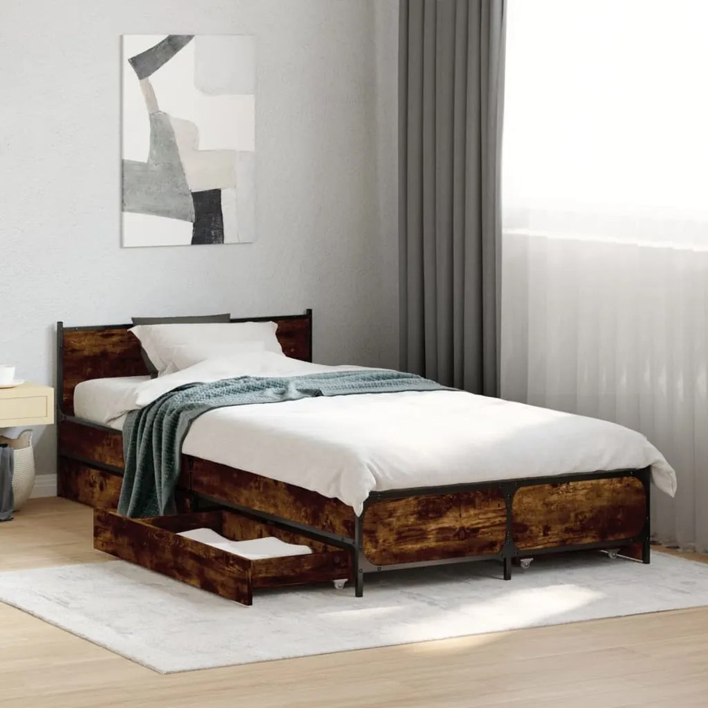 Rám postele se zásuvkami kouřový dub 75x190 cm kompozitní dřevo 3279974