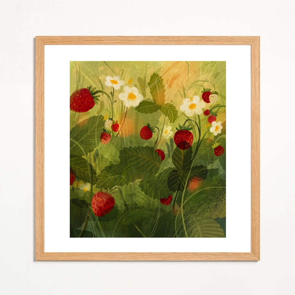 Eliška Straková | Lesní jahody Rám: Bílý, Velikost: 40 x 40 cm