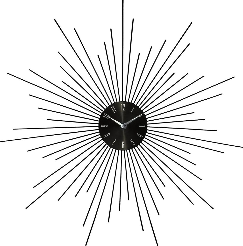 Kulaté hodiny, nástěnné hodiny, stříbrné hodiny SUN, barva černá - Ø 50 cm