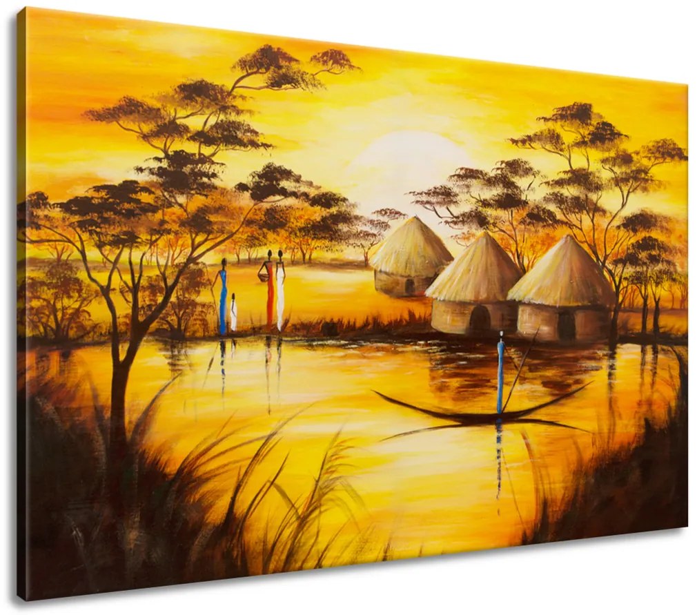 Gario Ručně malovaný obraz Africká vesnice Rozměry: 70 x 100 cm