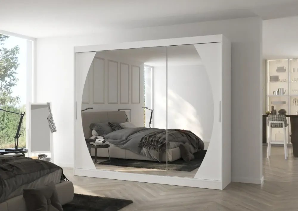 Skříň s posuvnými dveřmi a zrcadlem CAMBE 250 bílá