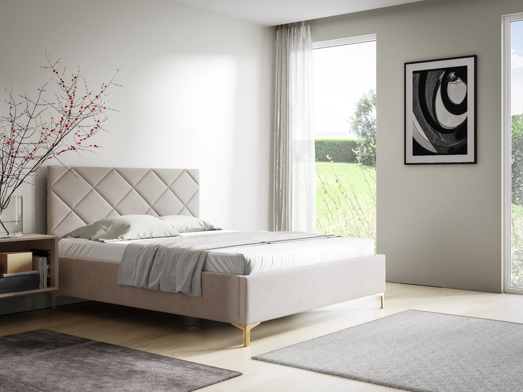 Eka Čalouněná postel DIAMOND+ 160x200 cm Barva látky Trinity: (2319) Světlá růžová, Úložný prostor: S dřevěným rámem úložného prostoru