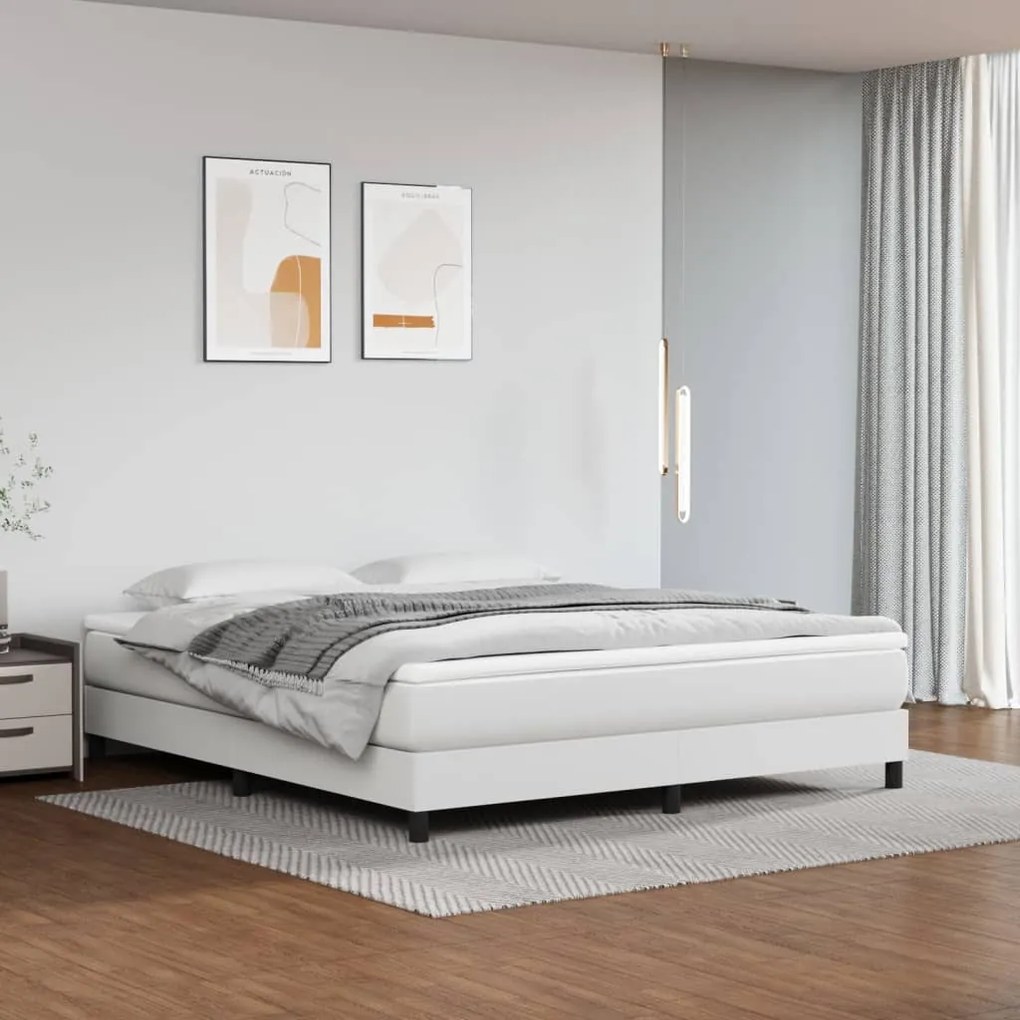 Box spring postel s matrací bílá 180x200 cm umělá kůže