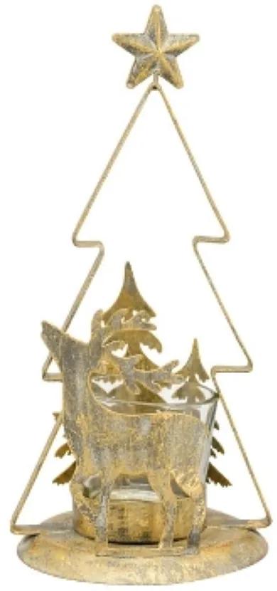 Kovový zlatý svícen Strom "Teal" na čajovou svíci - 21 x 10 x 9,5 cm