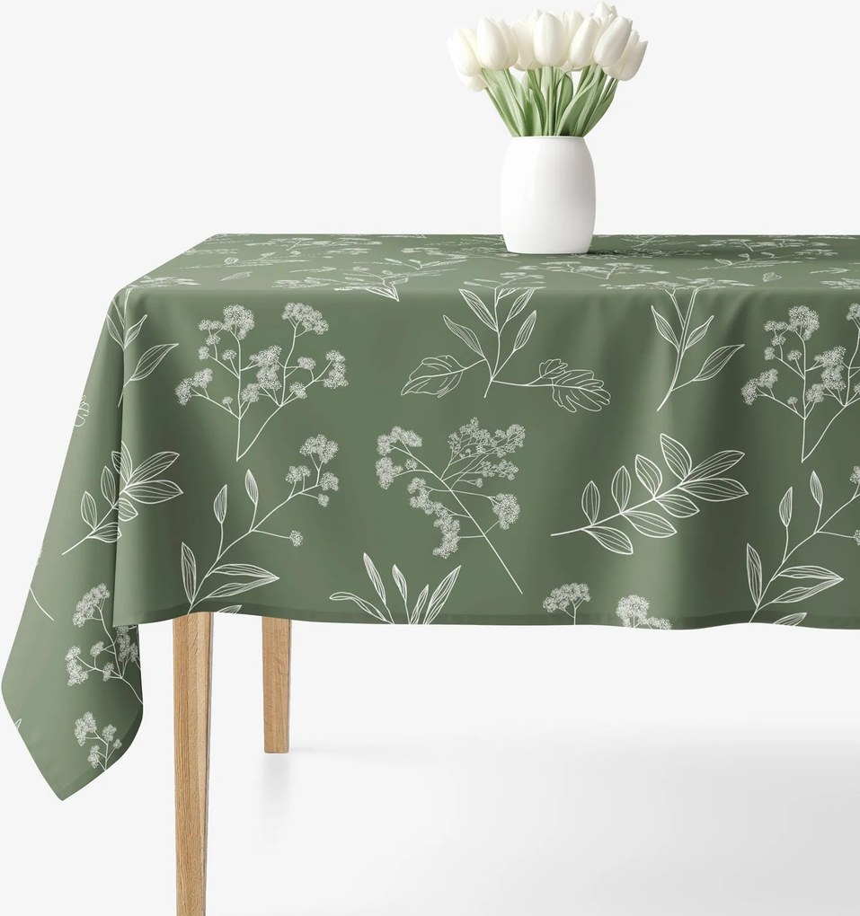 Goldea hranatý ubrus 100% bavlněné plátno - bylinkové lístky 140 x 220 cm