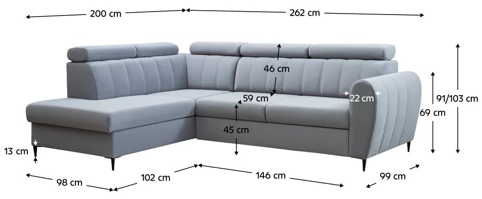 Kondela Rozkládací sedací souprava, světle šedá, levá, KORIO L