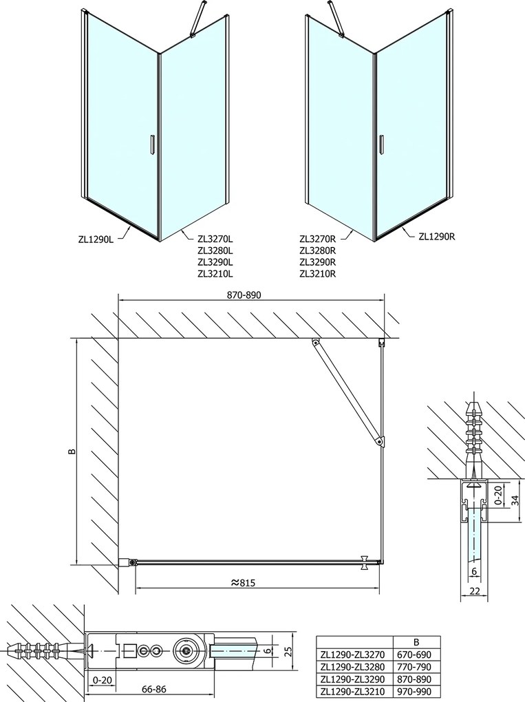 Polysan Polysan, Zoom Line obdélníková sprchová zástěna 900x800mm L/P varianta, ZL1290ZL3280