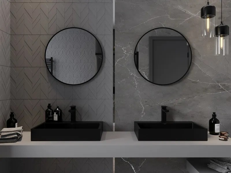 Mexen Loft, kulaté koupelnové zrcadlo 65 cm, barva rámu černá matná, 9850-065-065-000-70
