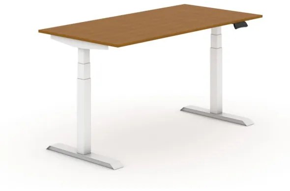 Výškově nastavitelný stůl, elektrický, 625-1275 mm, deska 1600x800 mm, třešeň, bílá podnož